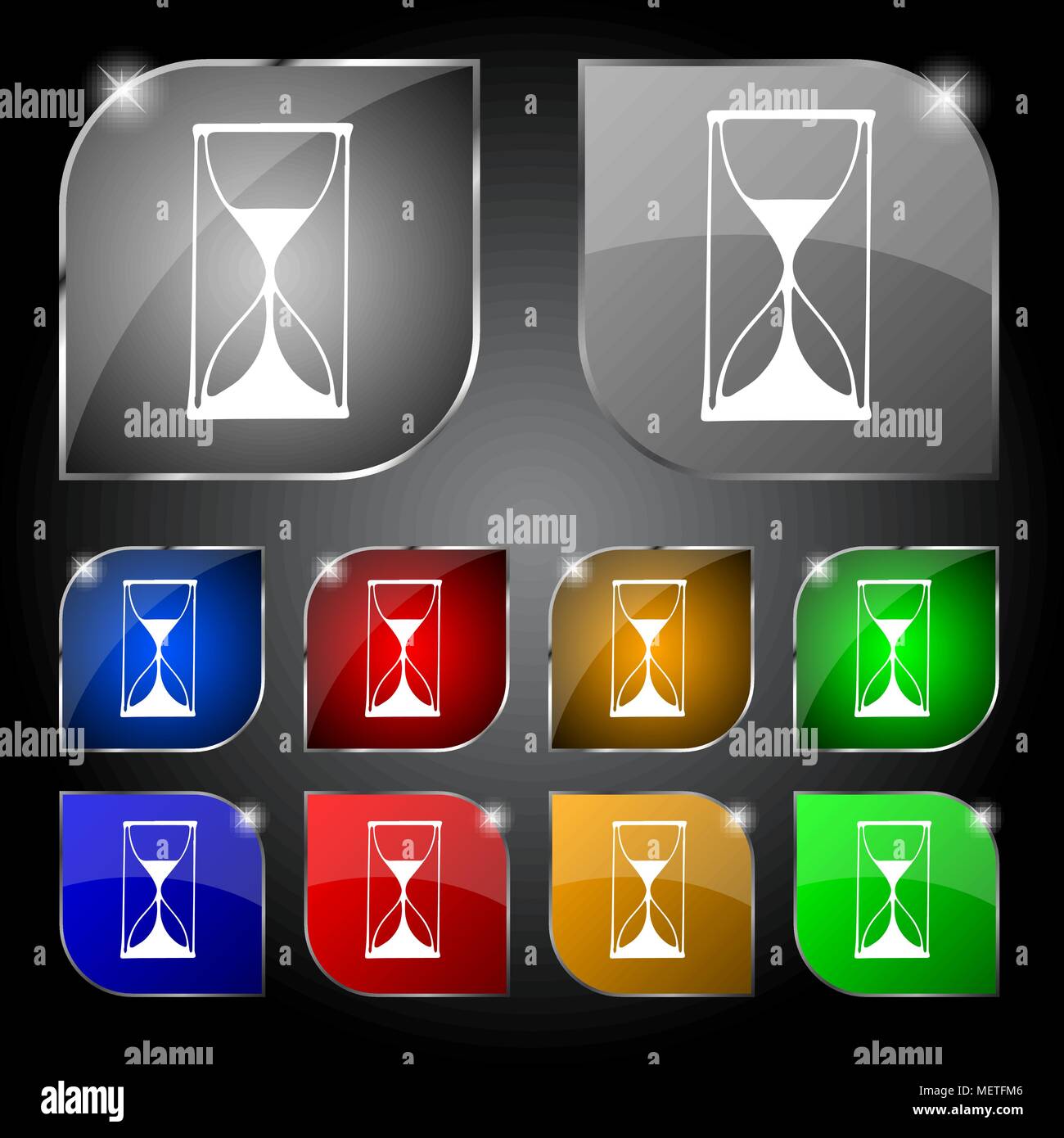 Hourglass sign icon. Sand timer symbol. Set of colour buttons. Vector ...