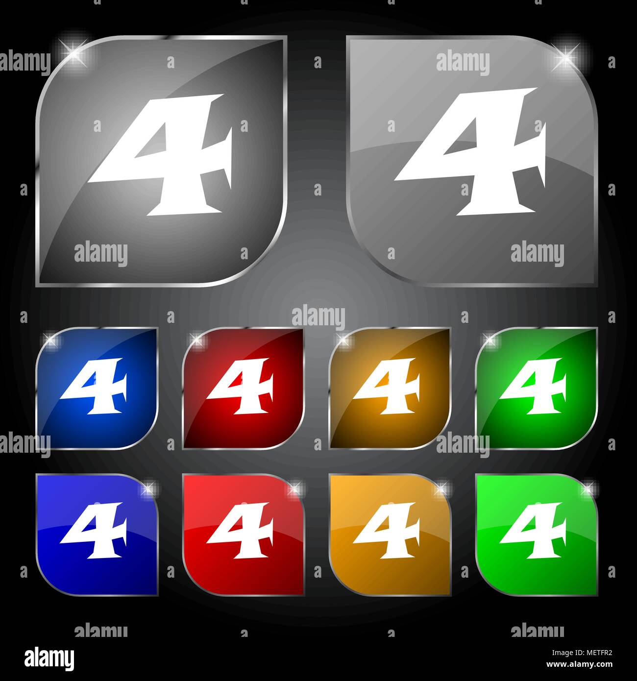 number four icon sign. Set of coloured buttons. Vector illustration ...