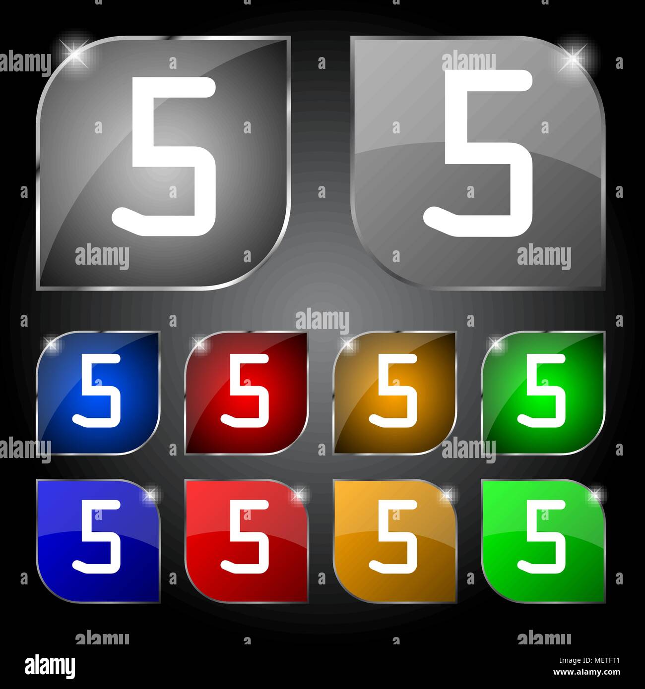 number five icon sign. Set of coloured buttons. Vector illustration ...