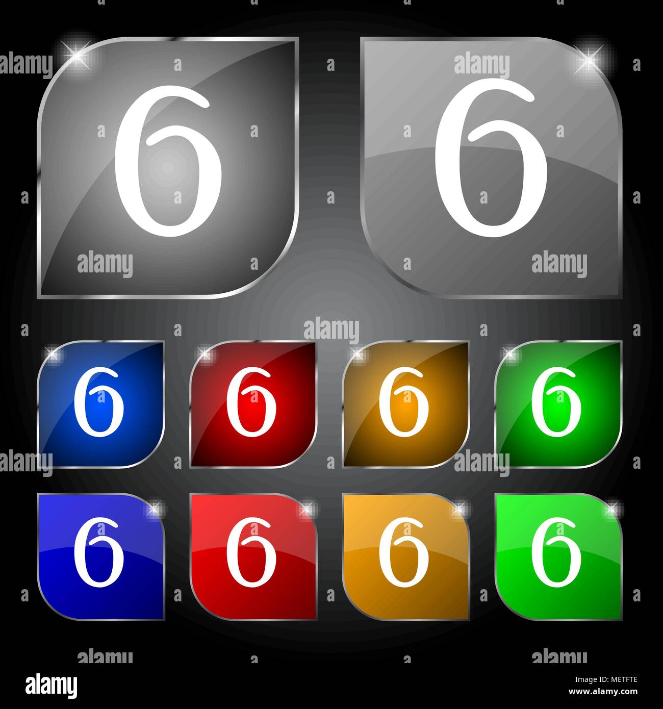 number six icon sign. Set of coloured buttons. Vector illustration ...