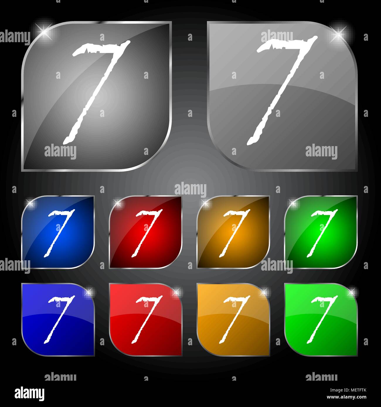 number seven icon sign. Set of coloured buttons. Vector illustration ...
