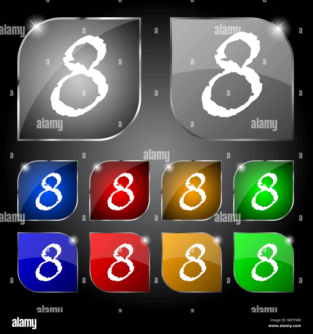 number Eight icon sign. Set of coloured buttons. Vector illustration ...