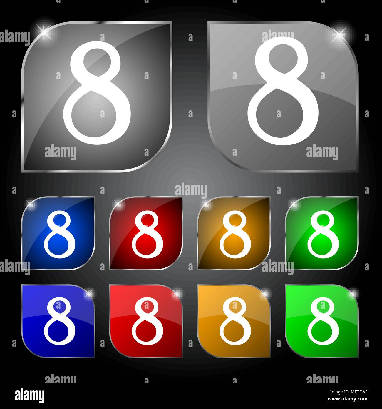 number Eight icon sign. Set of coloured buttons. Vector illustration ...