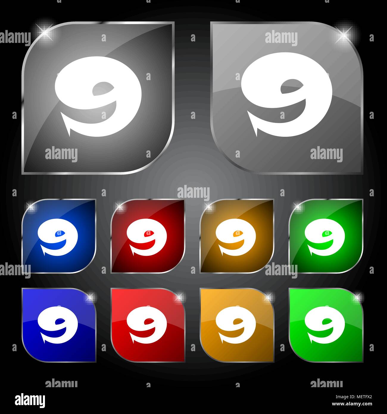 number Nine icon sign. Set of coloured buttons. Vector illustration ...