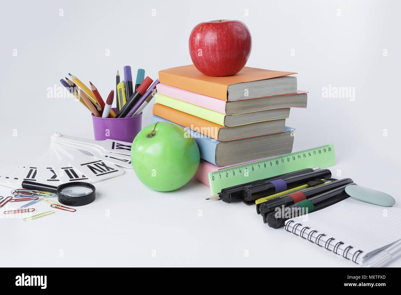 frame for text and school supplies on a white background Stock Photo ...