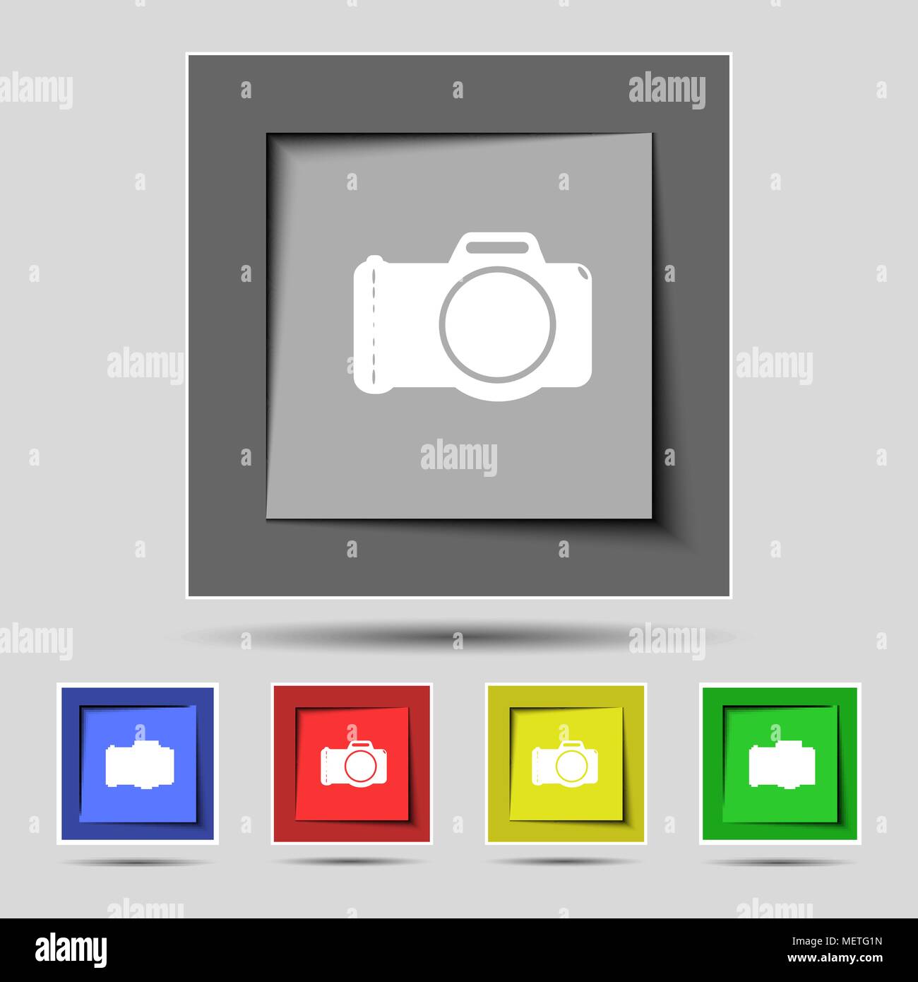 Photo camera sign icon. Digital symbol. Set colourful buttons. Vector ...