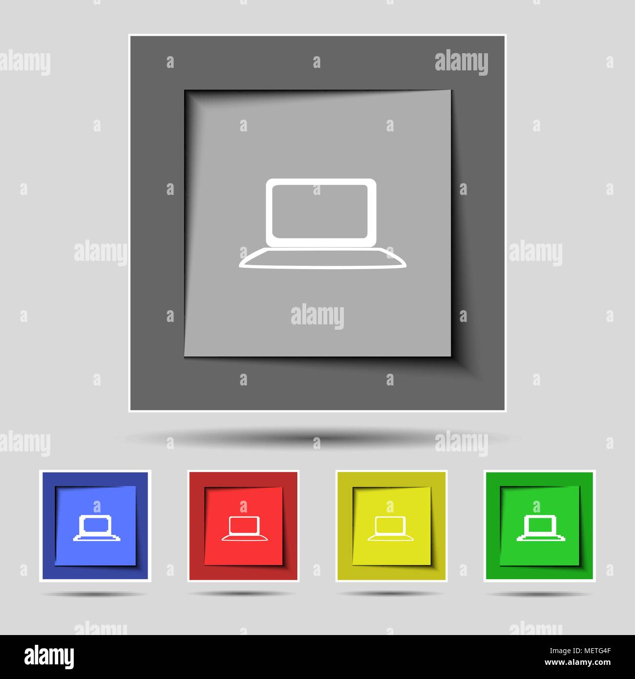 Laptop sign icon. Notebook pc with graph symbol. Monitoring. Set ...