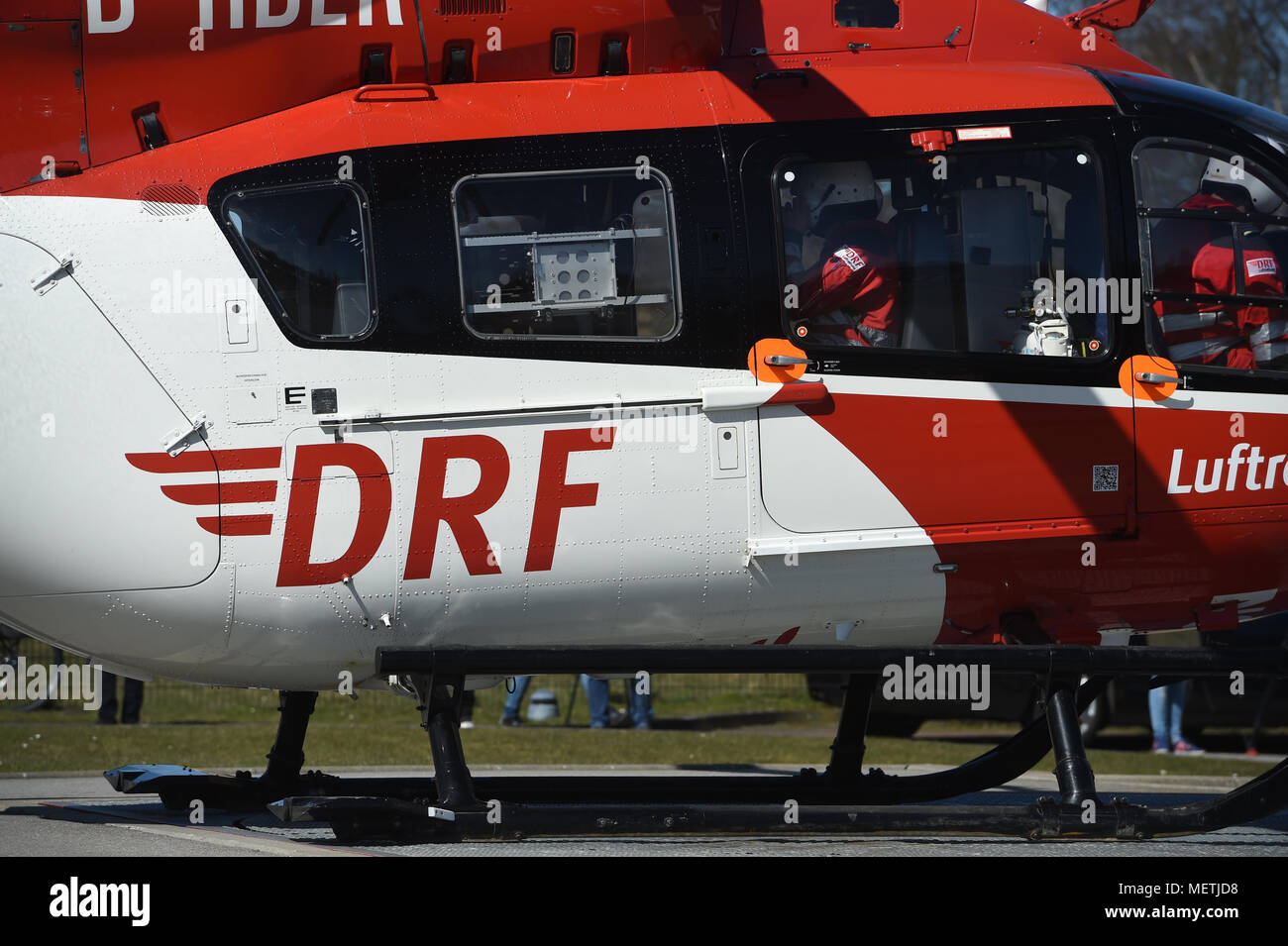 06 April 2018, Germany, Greifswald: A EC 145 type rescue helicopter ...
