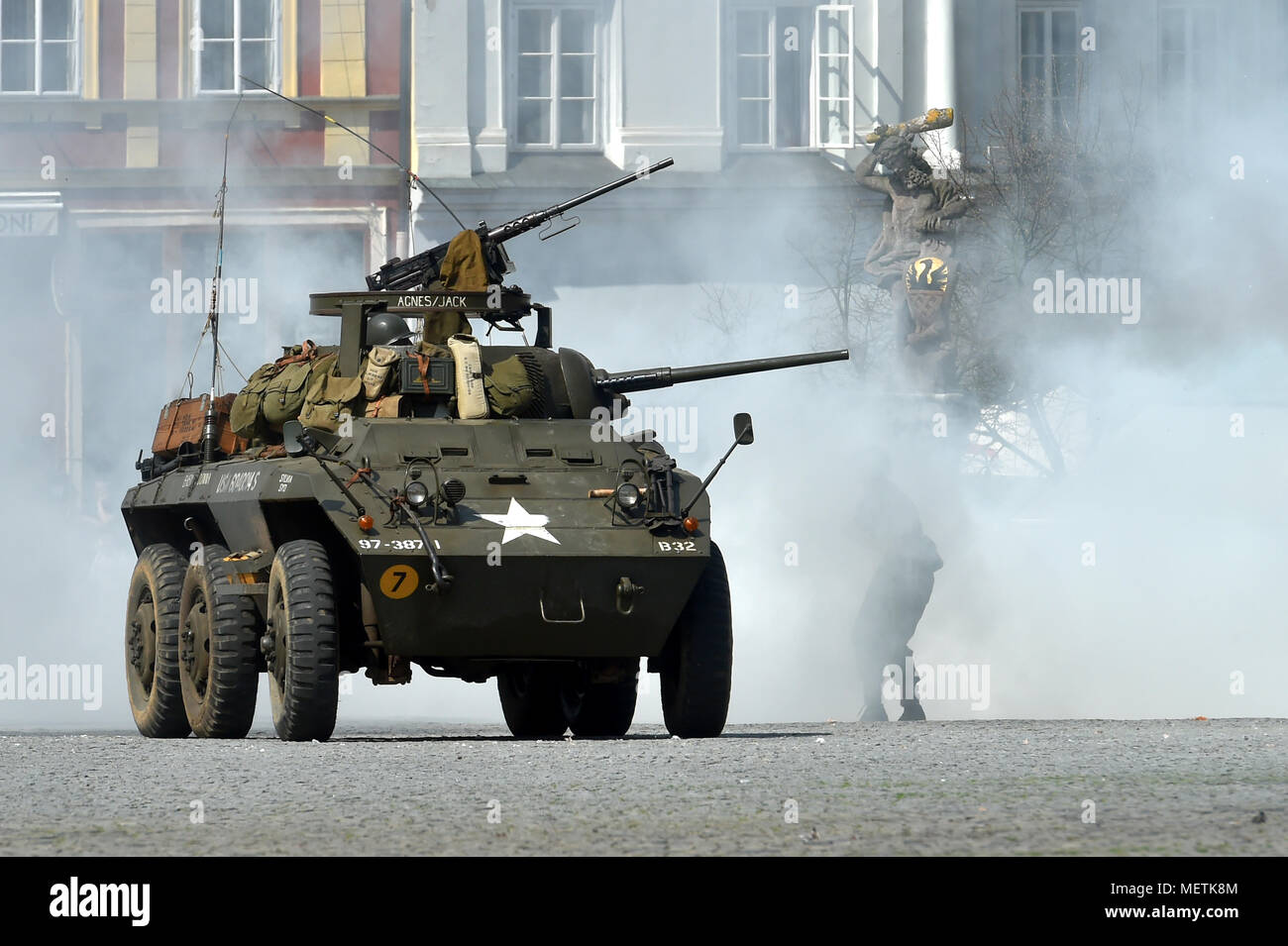 Cheb, Czech Republic. 21st Apr, 2018. As a reminder of the liberation ...