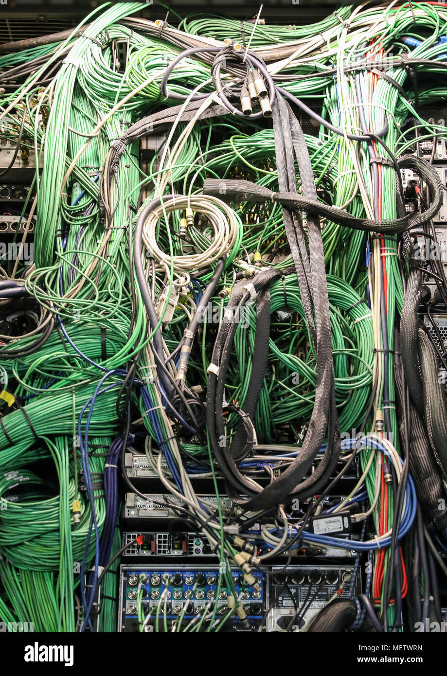 12 April 2018, France, Marseille: A view inside of an outside broadcast ...