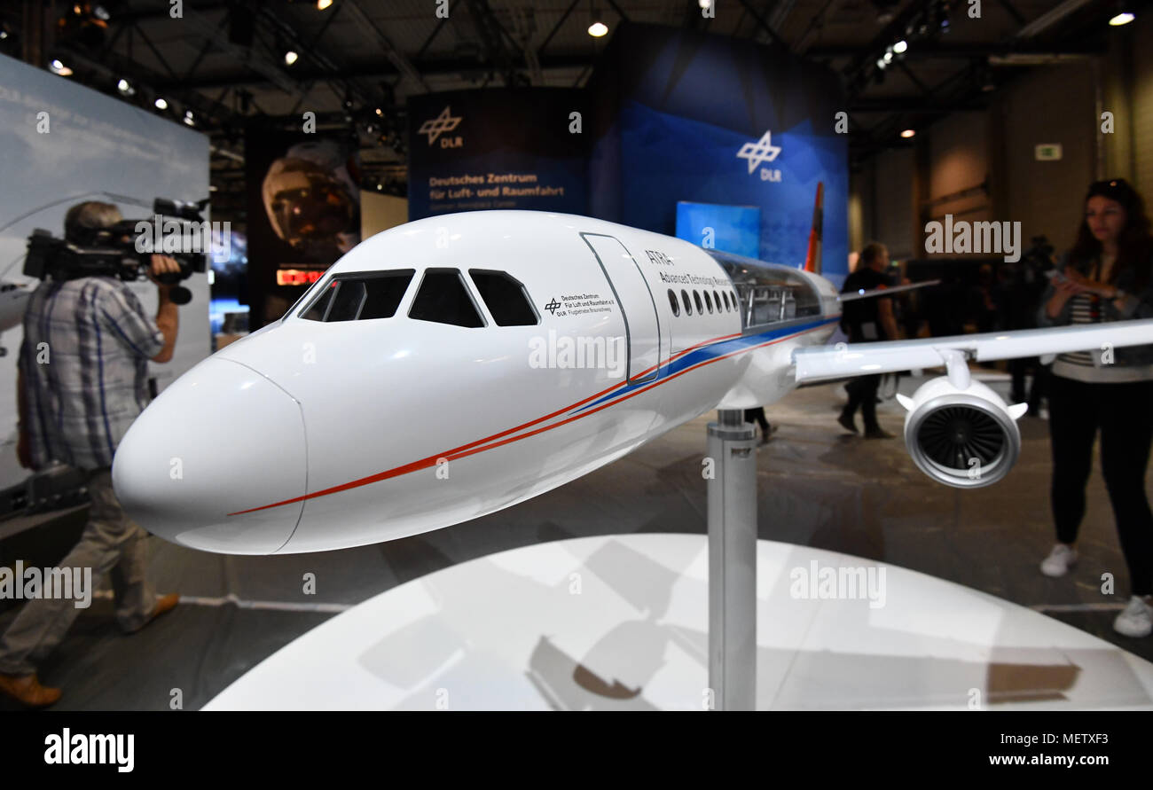 23 April 2018, Germany, Schoenefeld: A model of the research plane from ...
