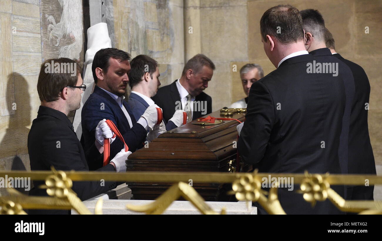 Prague, Czech Republic. 23rd Apr, 2018. Coffin with Cardinal Josef ...