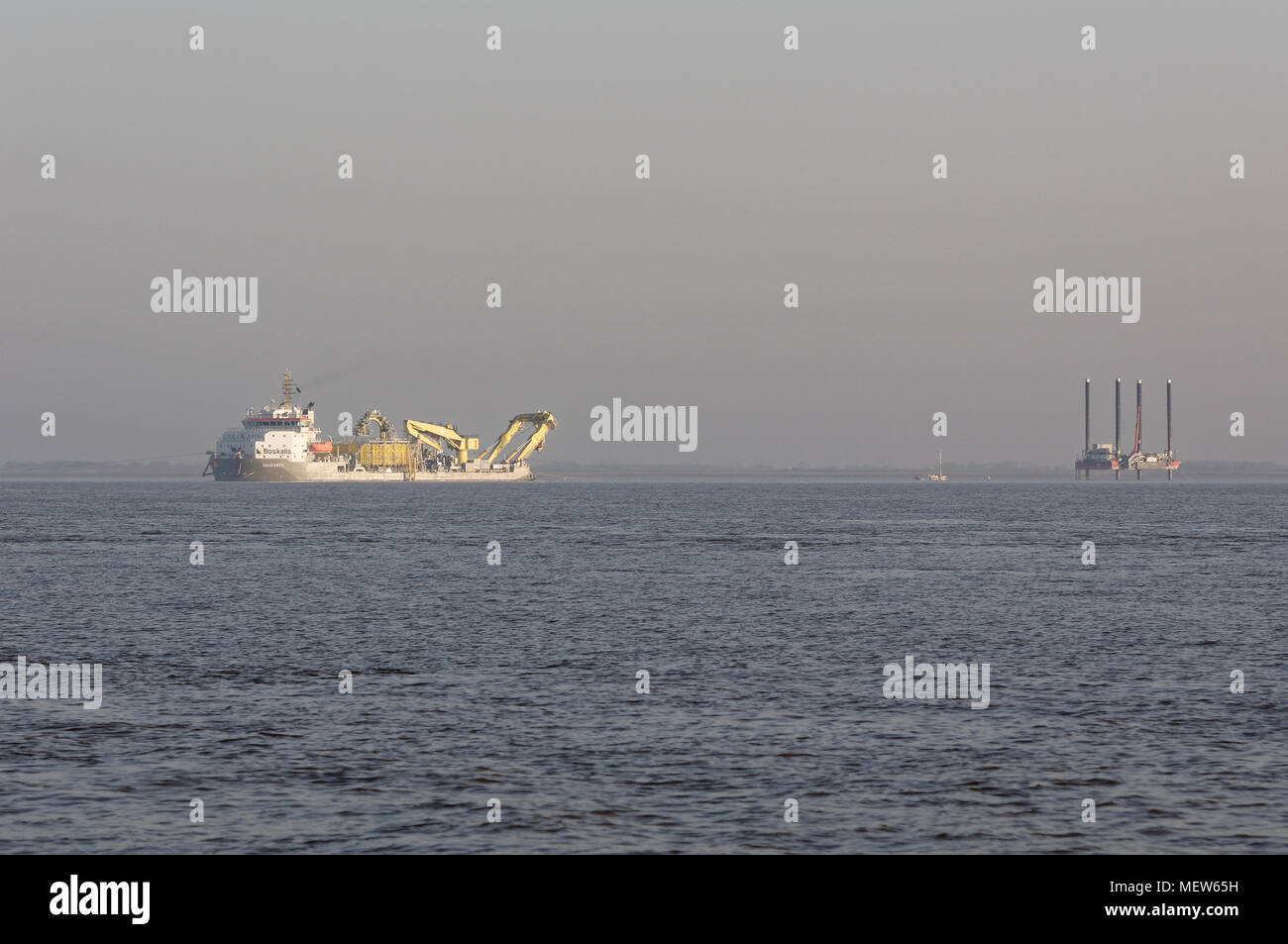 The Boskalis Ndurance, cable lay vessel installing a power export cable ...