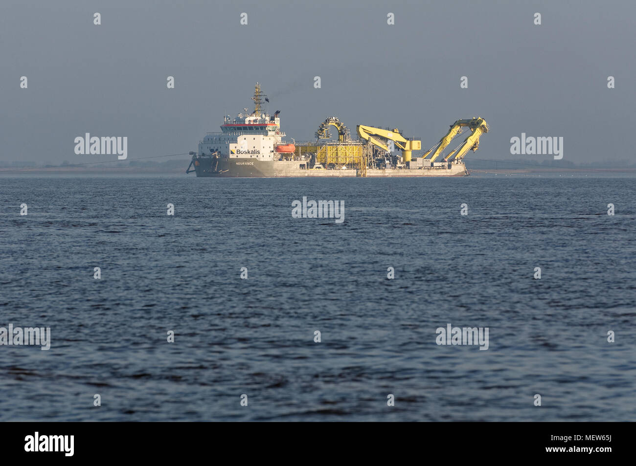 The Boskalis Ndurance, cable lay vessel installing a power export cable ...