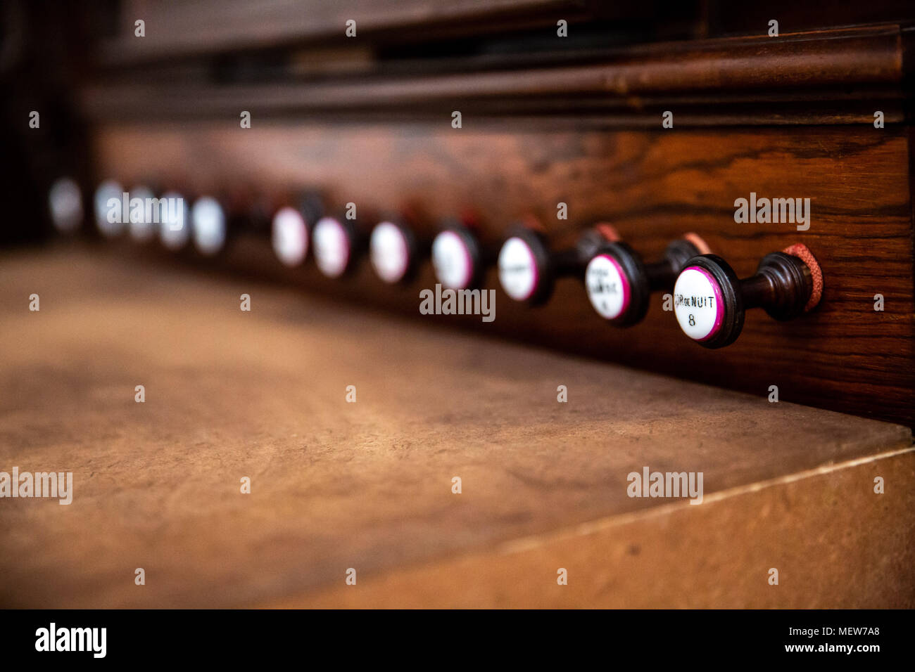 Organ knobs in a church in Seville Spain Stock Photo - Alamy