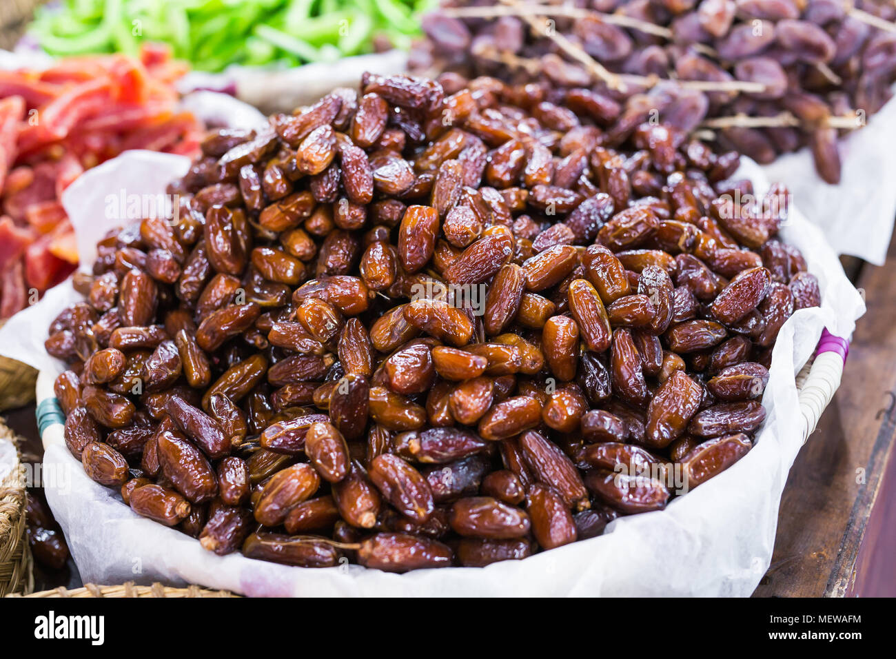 Fresh dates in a market - healthy lifestyle, food and fruit concept ...