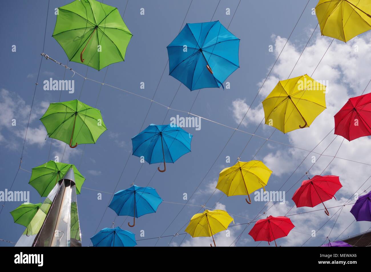 The Exeter Riddle and Colourful Spring Umbrellas. Exeter High Street ...
