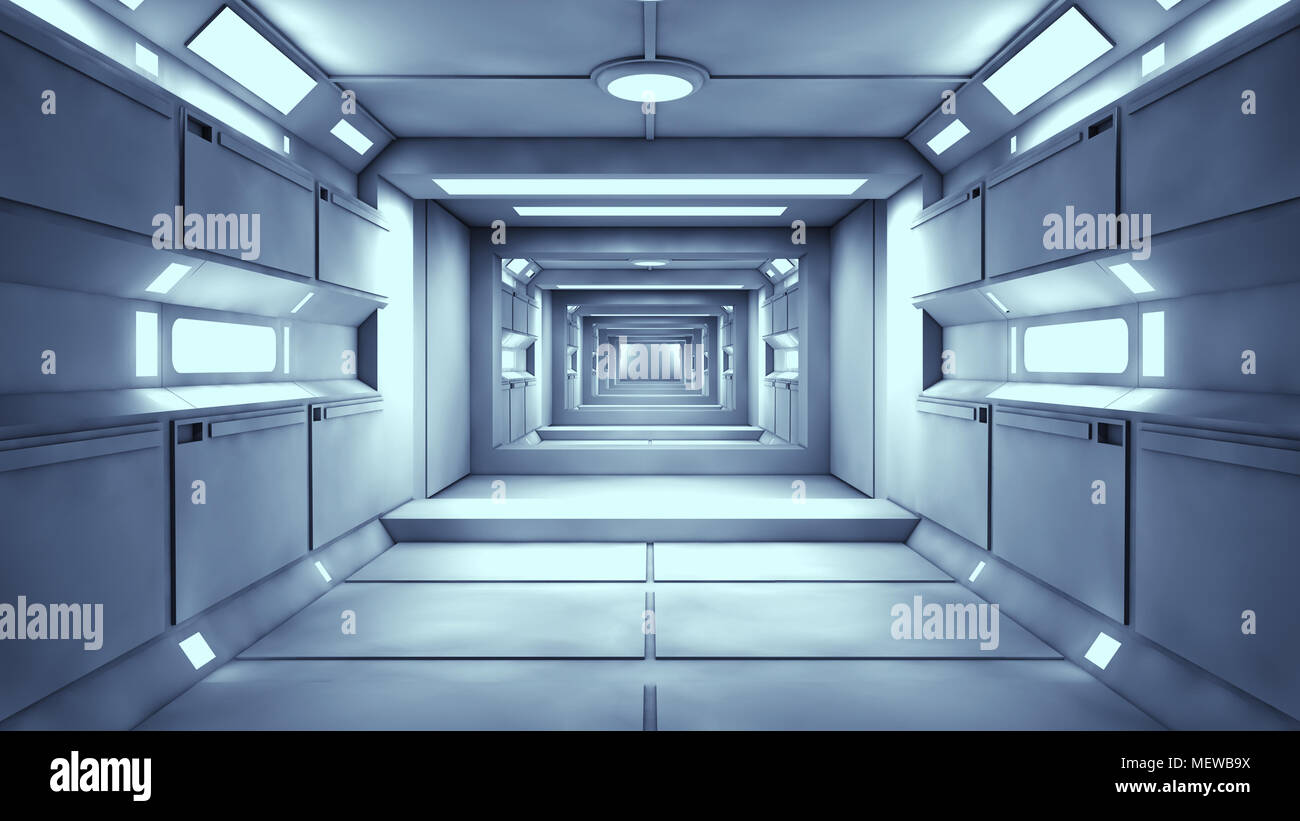 3D render. Futuristic science fiction interior corridor Stock Photo - Alamy