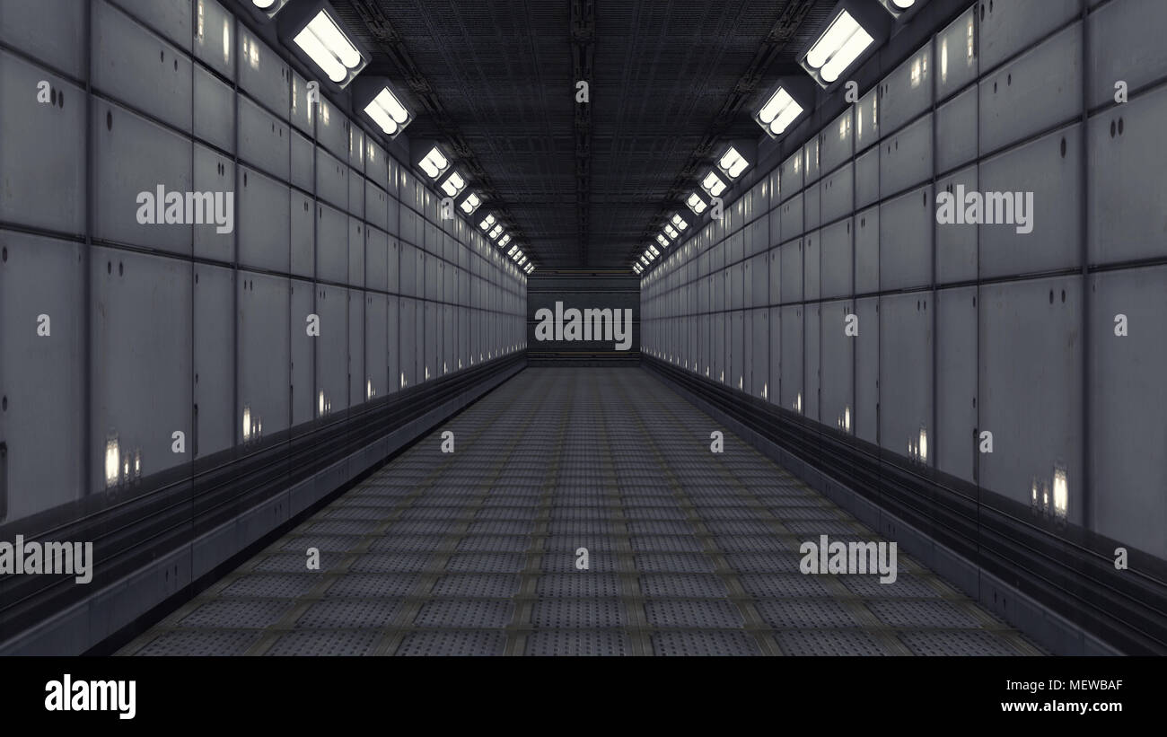 3D render. Futuristic science fiction interior corridor Stock Photo - Alamy