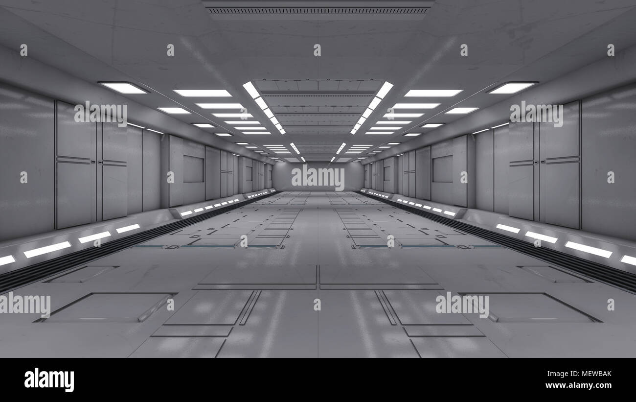 3D render. Futuristic science fiction interior corridor Stock Photo - Alamy