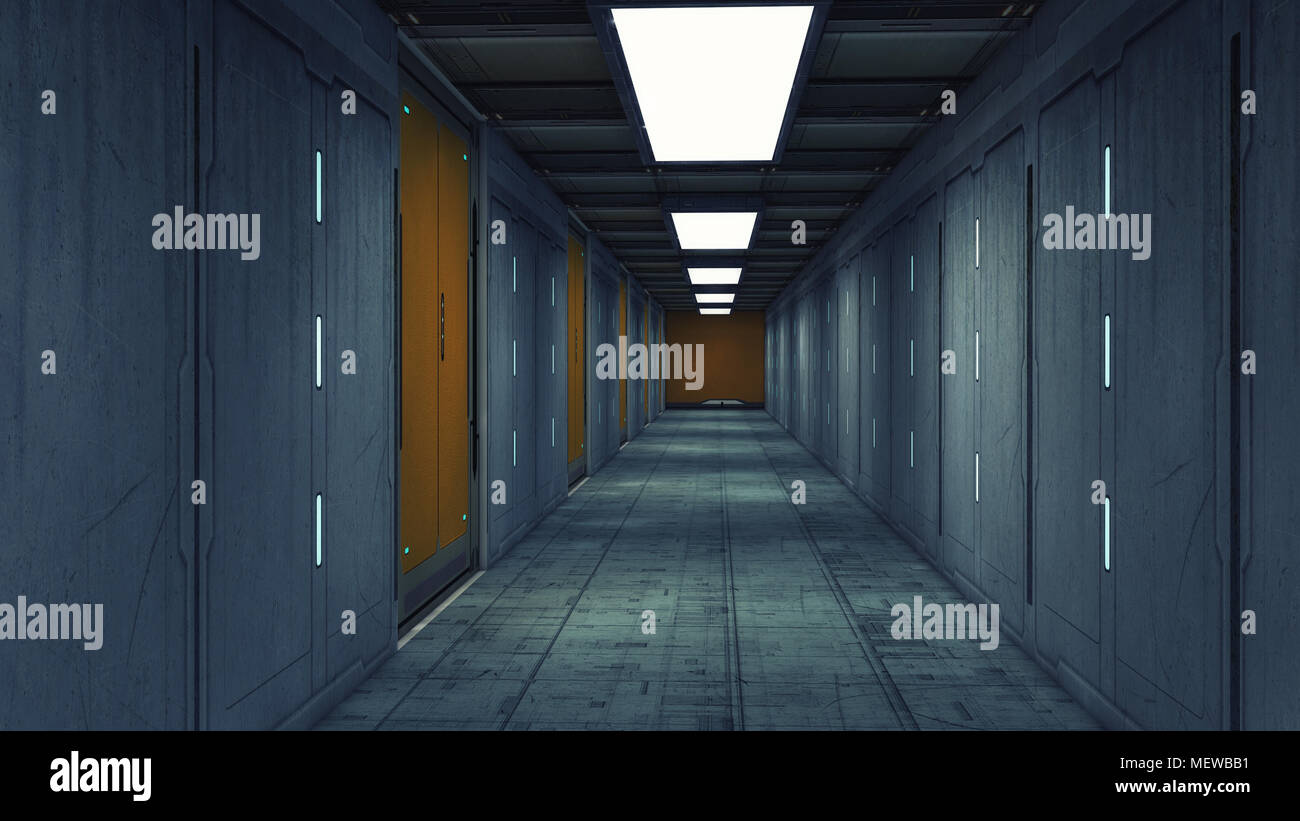 3D render. Futuristic science fiction interior corridor Stock Photo - Alamy