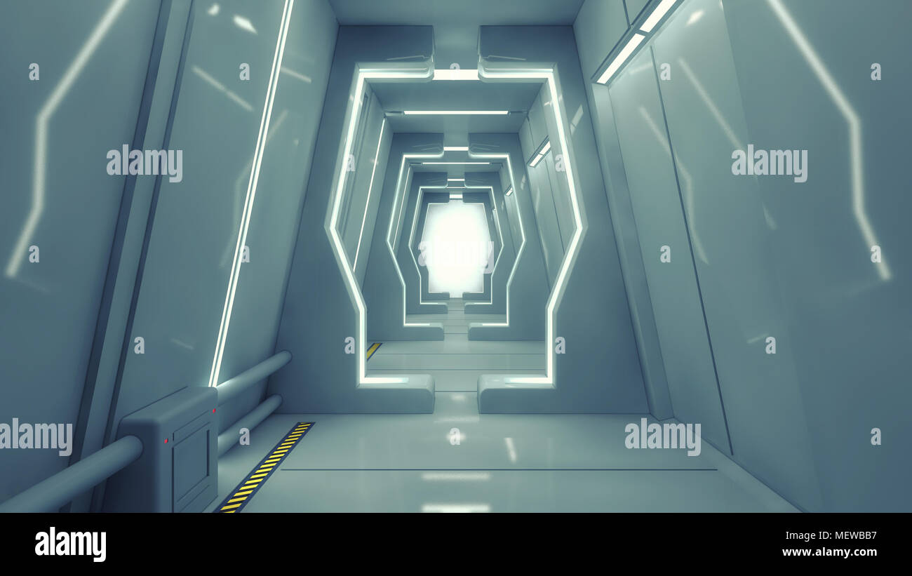 3D render. Futuristic science fiction interior corridor Stock Photo - Alamy
