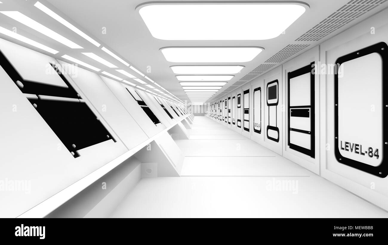 3D render. Futuristic science fiction interior corridor Stock Photo - Alamy