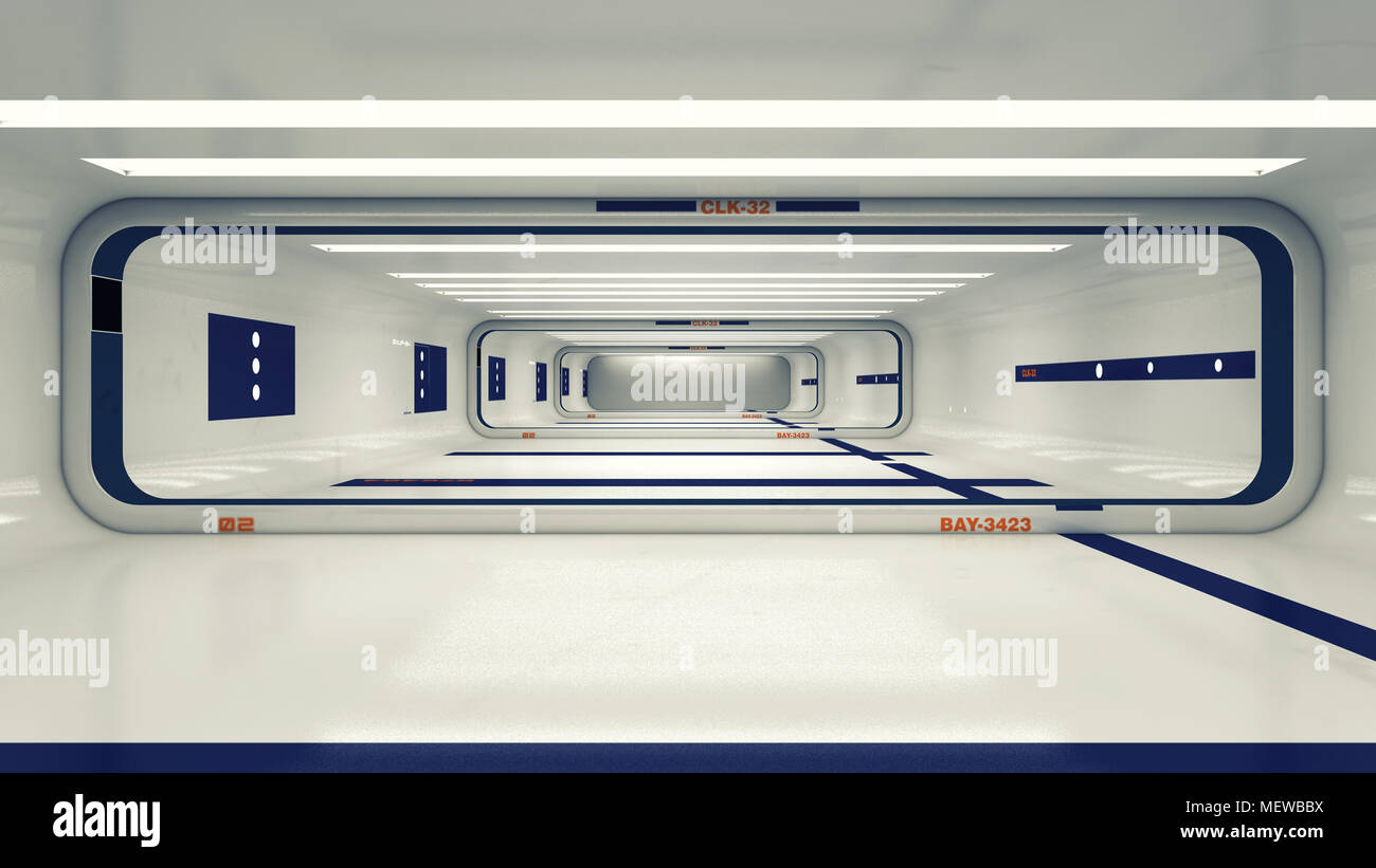 3D render. Futuristic science fiction interior corridor Stock Photo - Alamy