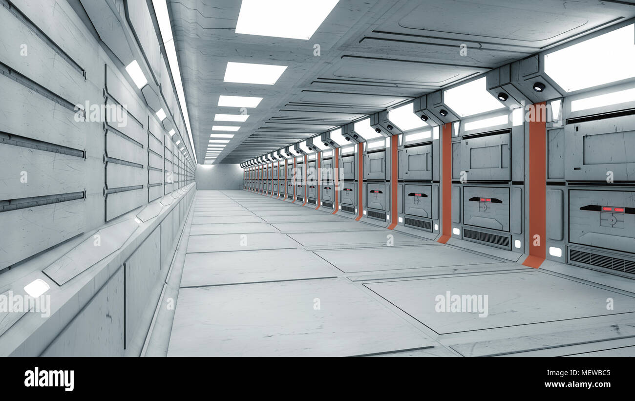 3D render. Futuristic science fiction interior corridor Stock Photo - Alamy