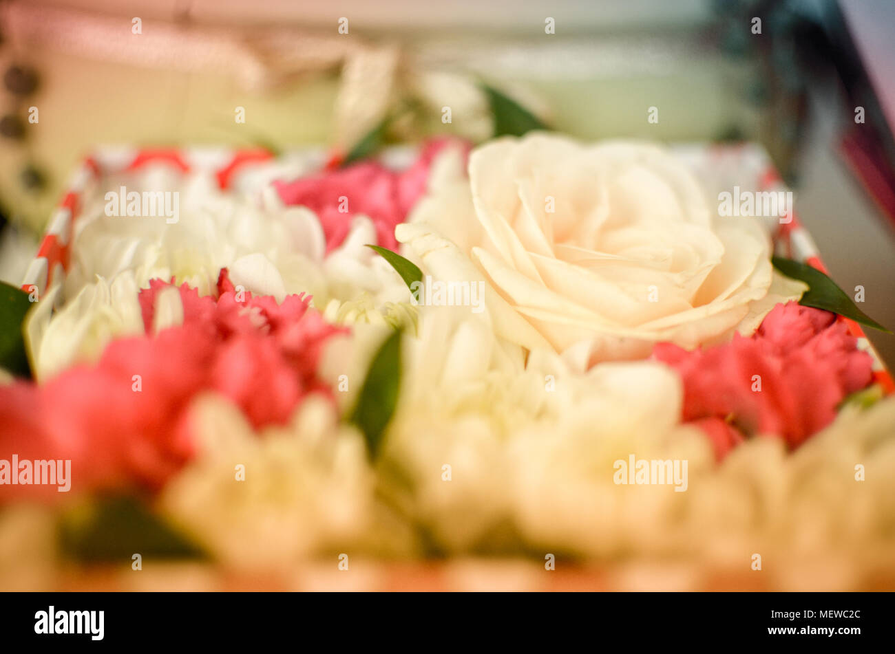 Beautiful bouquet of mixed flowers of chrysanthemums, cloves and roses ...