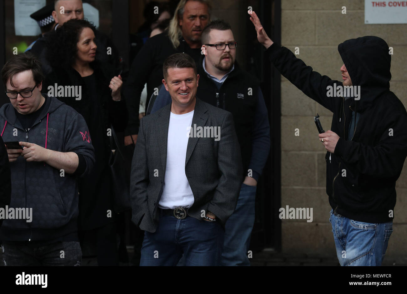 Former English Defence League leader Tommy Robinson (centre) outside ...