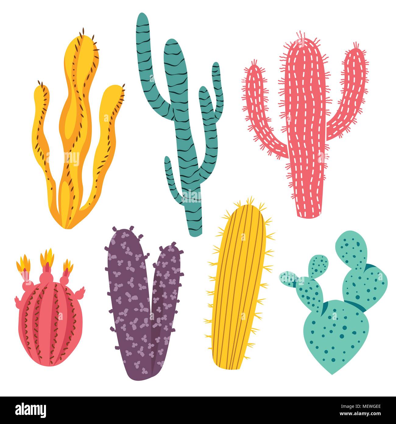 Various colorful cactus and succulent plants in different shapes ...