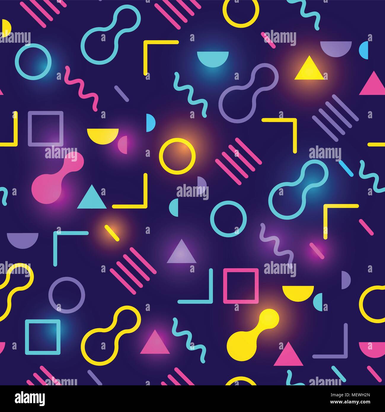 A glowing neon retro 1980s seamless pattern design. Vector illustration ...