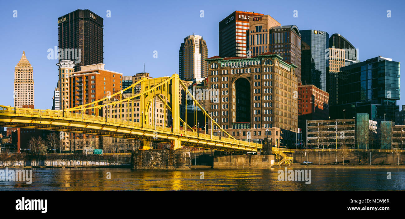 Downtown Pittsburgh with Bridge Stock Photo - Alamy