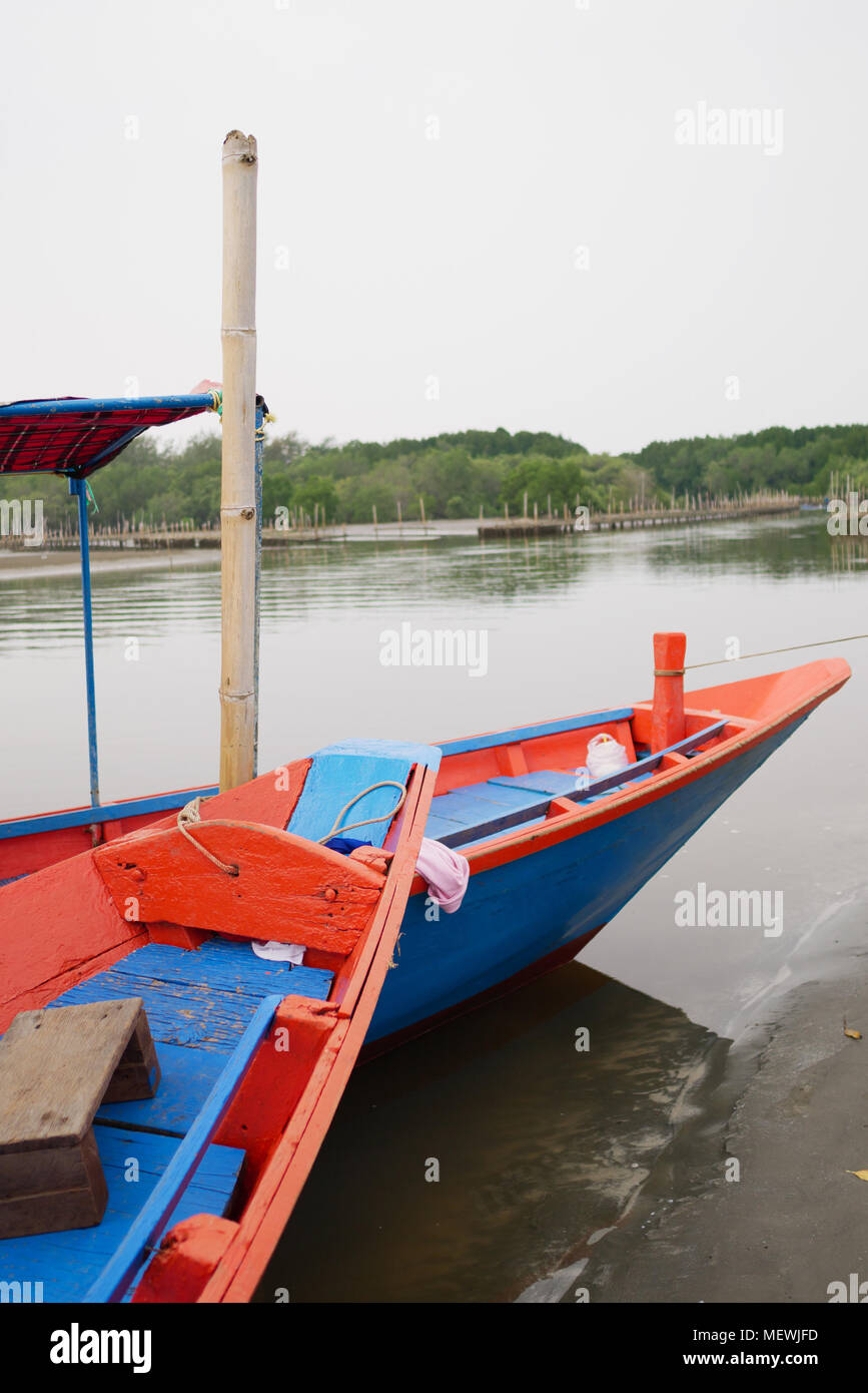 The boat parked in the mangrove forest where the floods were the sea ...