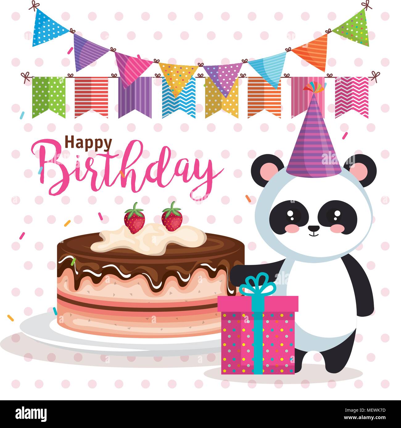 happy birthday card with bear panda Stock Vector Image & Art - Alamy