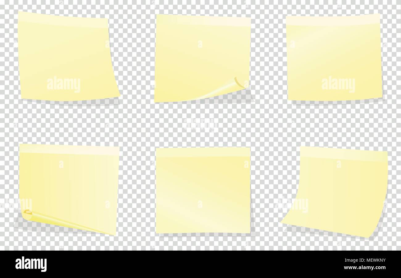 Vector illustration of yellow post it notes isolated on transparent ...