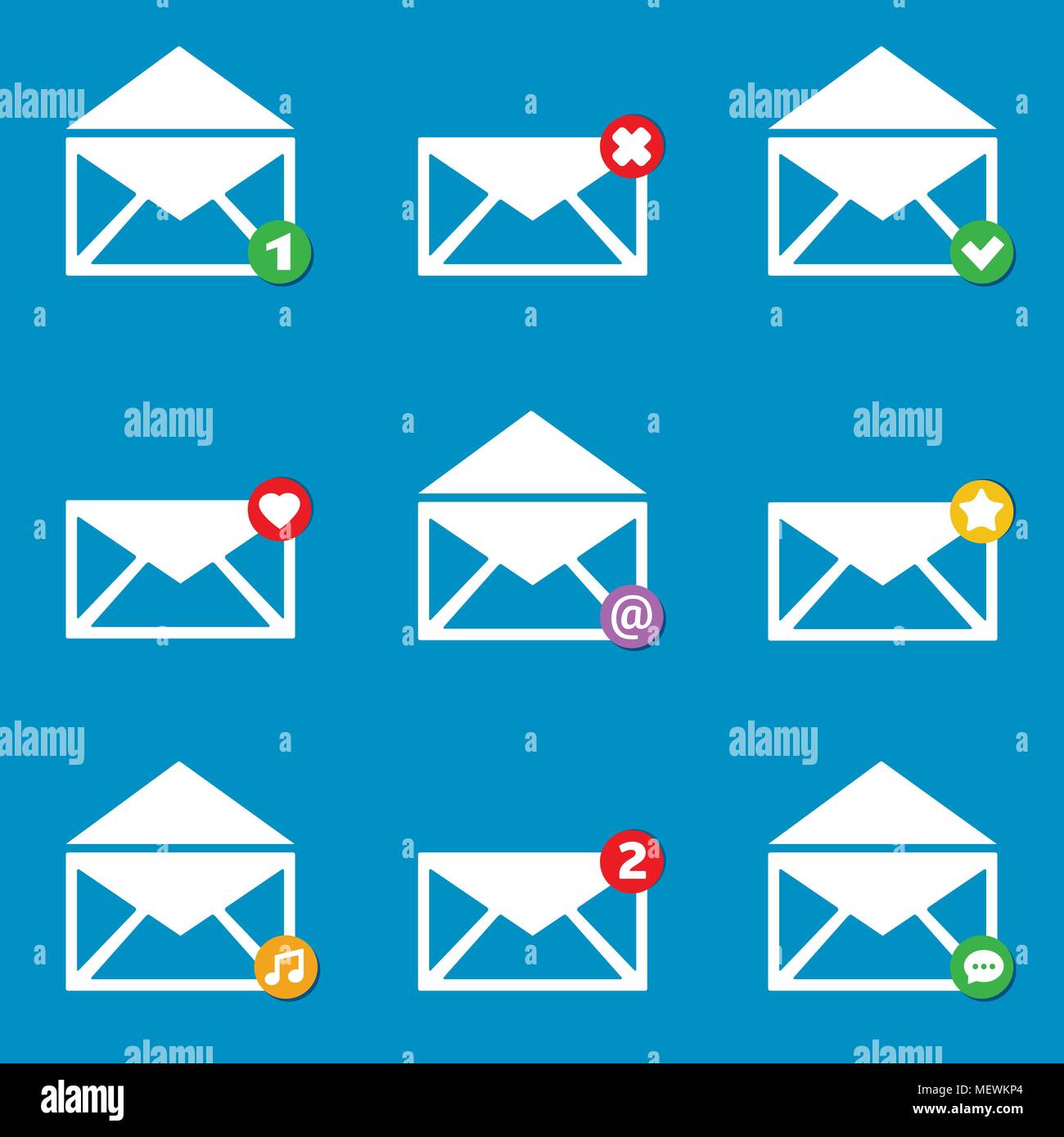 Email mailbox icons set of 9 envelopes for messages. Vector ...