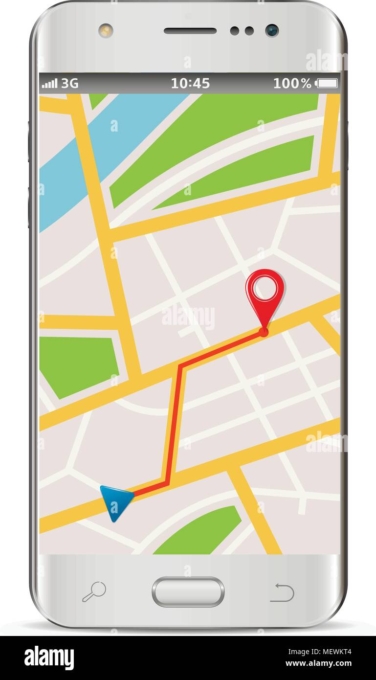 Smart phone with wireless navigator service internet app on screen ...
