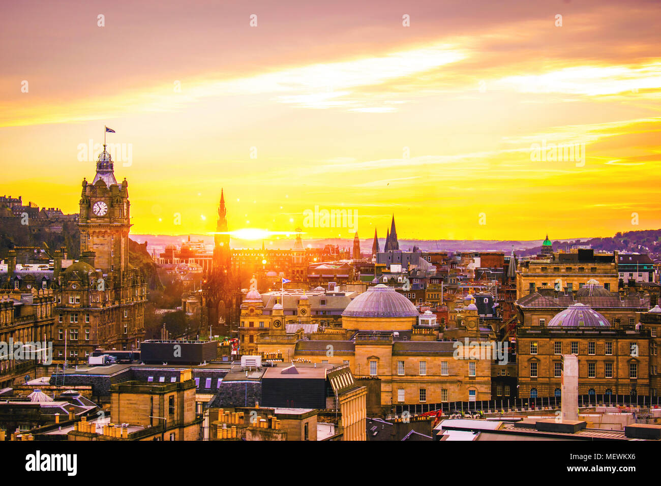 Edinburgh Buildings from aerial view Edinburgh Skyline and dawn Stock ...