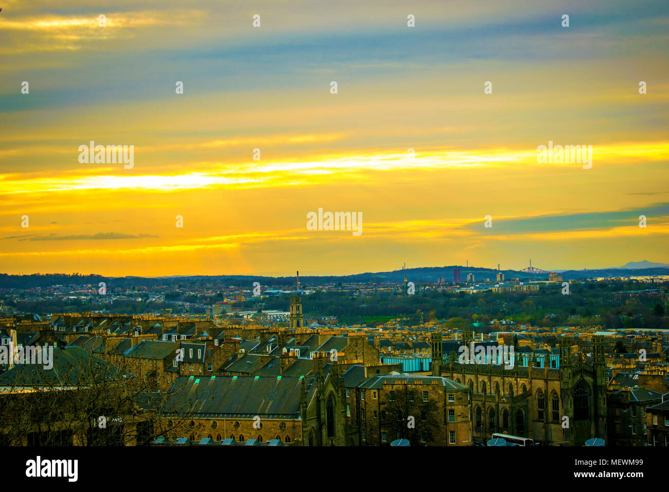Edinburgh Buildings from aerial view Edinburgh Skyline and dawn Stock ...