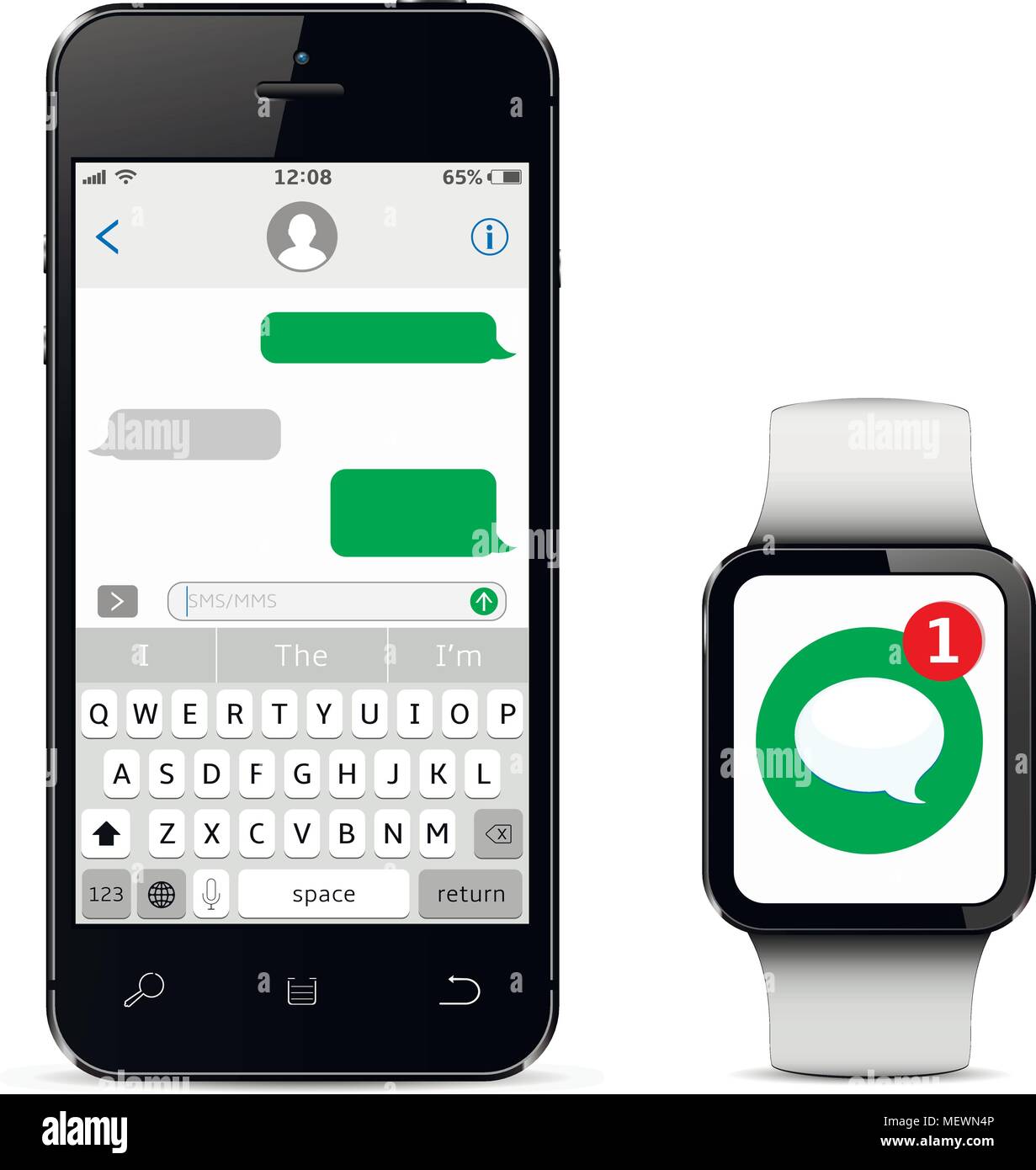 Chatting and messaging concept. Smartphone and smart watch with ...