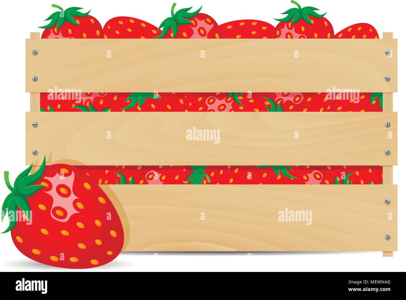 Sweet strawberries in wooden box isolated on white background. Vector ...