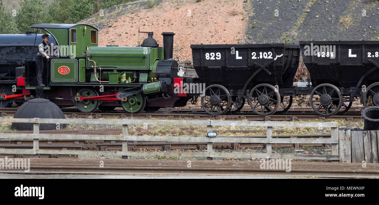 An old steam engine in the goods shunting yard at Beamish Museum in the ...