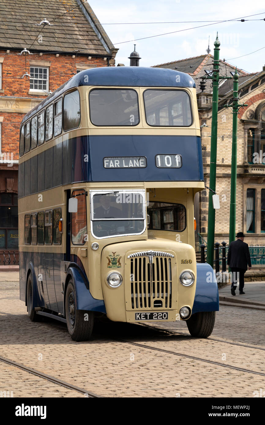 An old double decker bus in Beamish Museum in the northeast of England ...