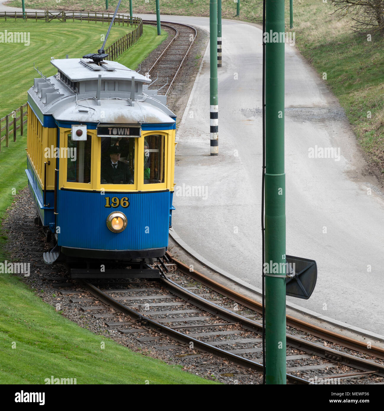 An old trolley bus at Beamish Open Air Museum in the northeast of ...
