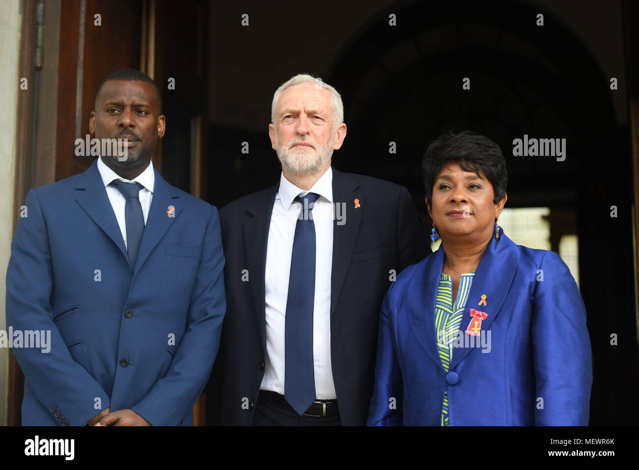 Baroness Lawrence (right) and her son Stuart with Labour leader Jeremy ...
