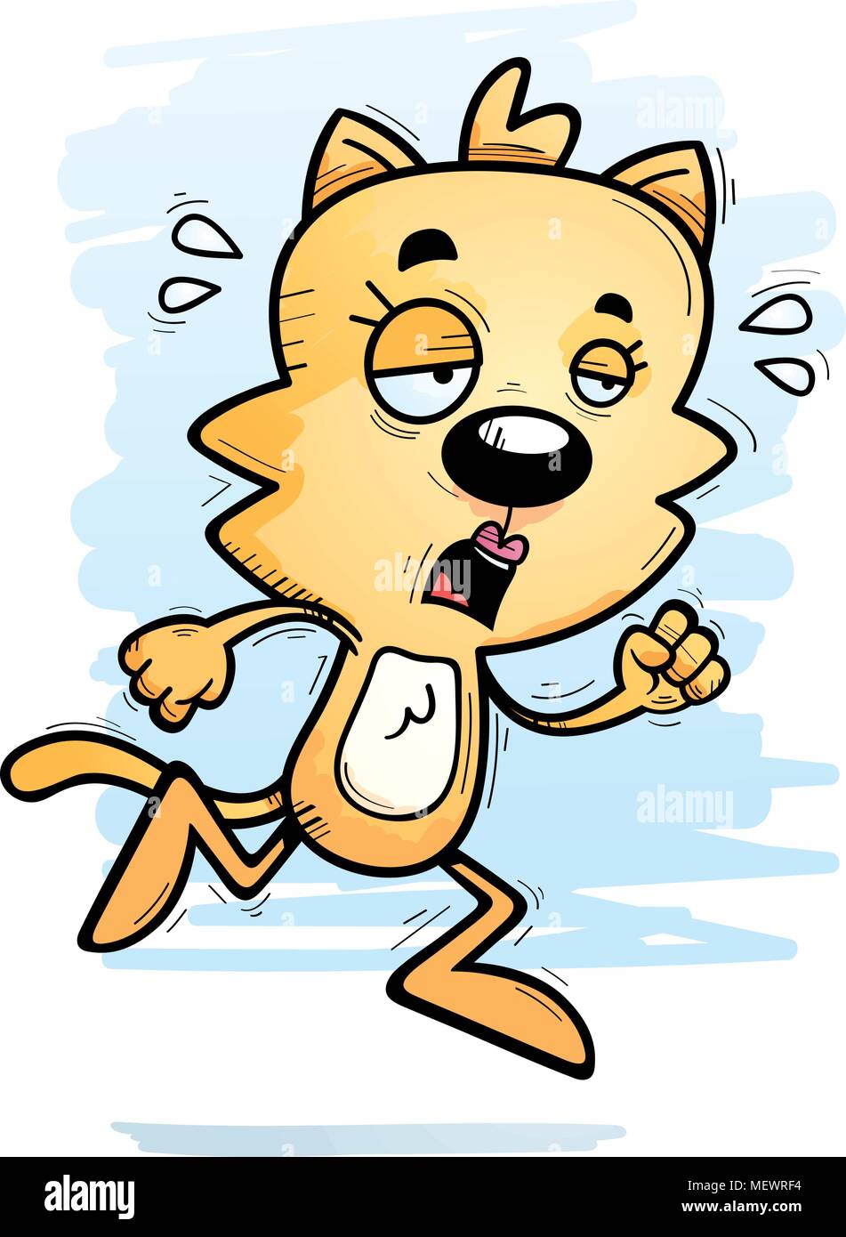 A cartoon illustration of a female cat running and looking exhausted ...