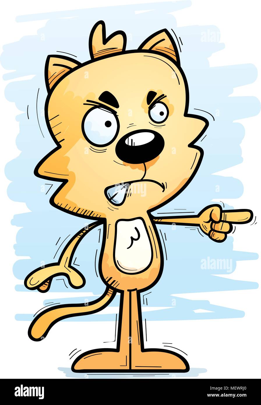 A cartoon illustration of a male cat looking angry and pointing Stock ...