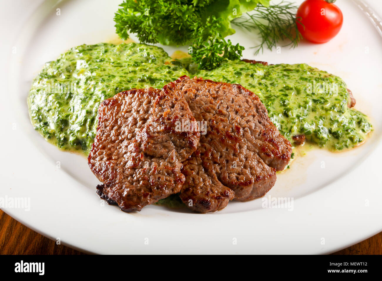 Beef with spinach mousse Stock Photo - Alamy